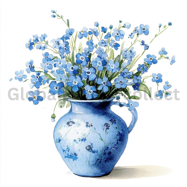 Forget Me Not Clipart, Forget-me-not in Vase, Printable Watercolor ...