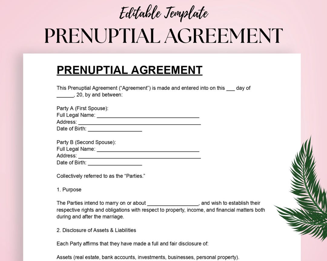 Prenuptial Agreement Template | Marriage Contract | Editable Legal Form ...