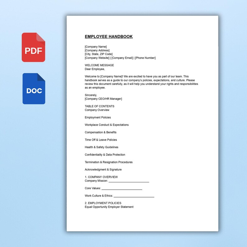 Employee Handbook Template | Company Policies & Procedures Manual ...