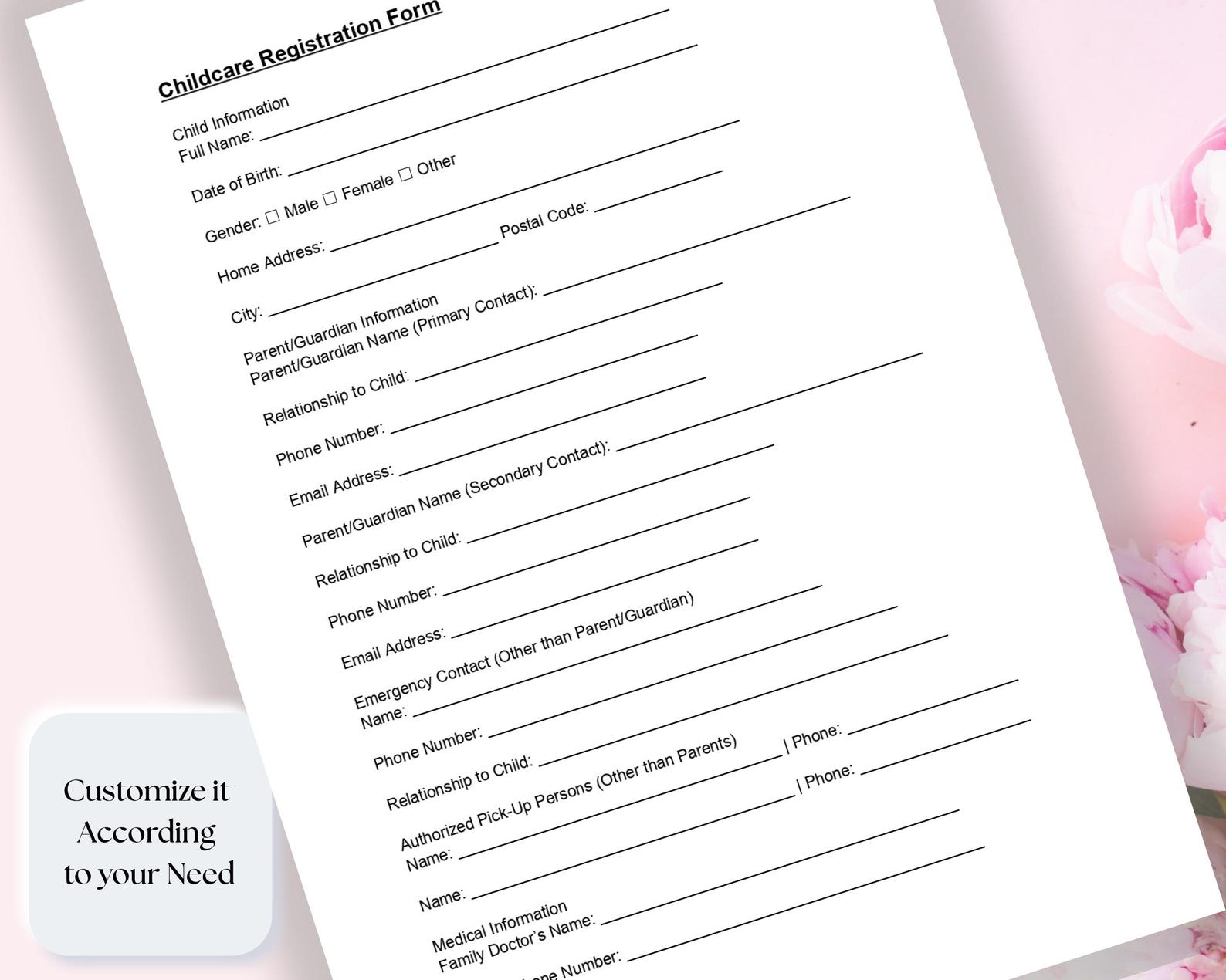 Editable Childcare Registration Form: DOC & PDF Template - Etsy