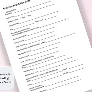 Editable Childcare Registration Form: DOC & PDF Template - Etsy
