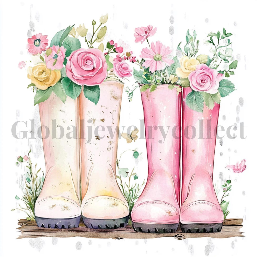 Floral Garden Boots Clipart, Shabby Chic, Printable Watercolor Clipart ...