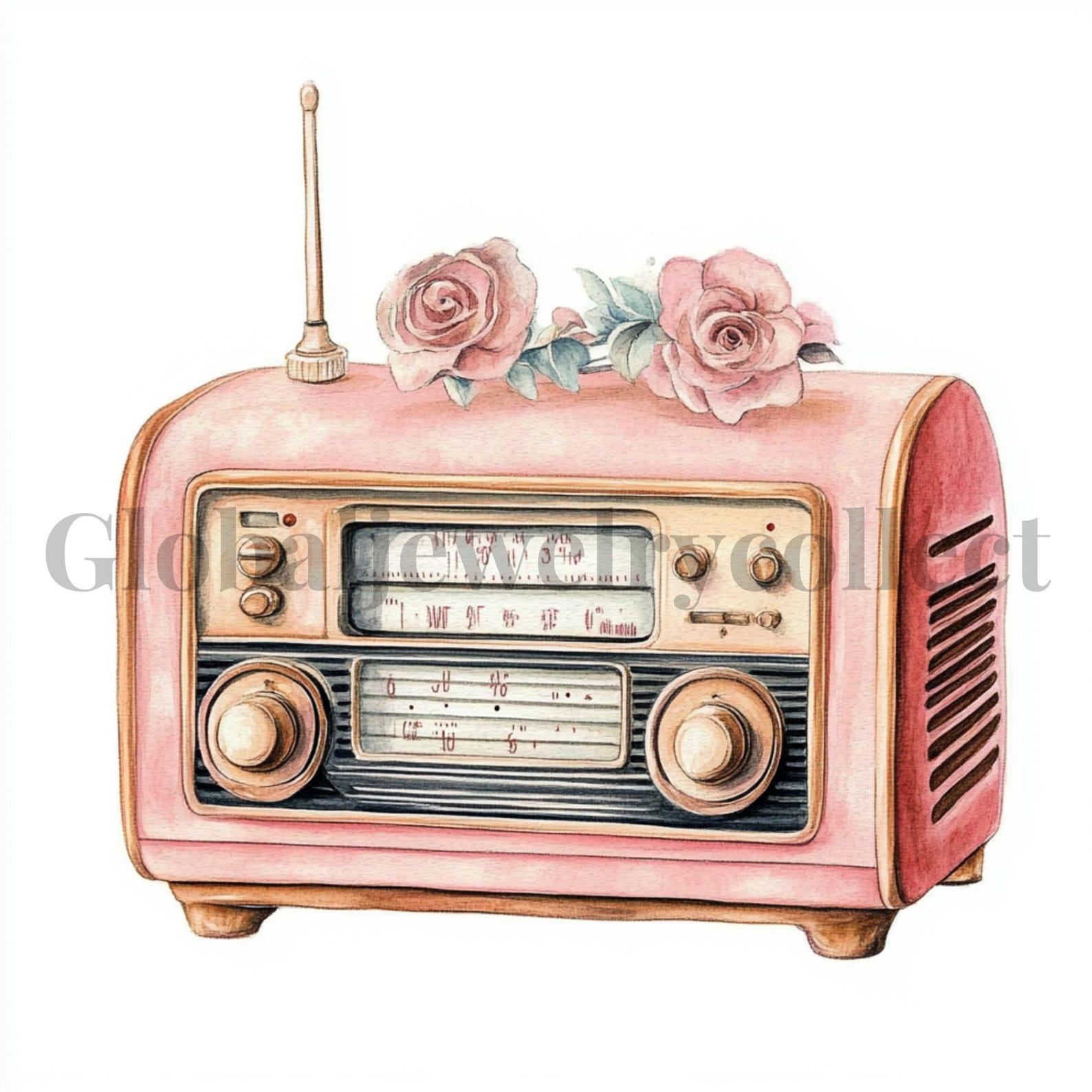 Floral Radio Set Clipart, Vintage Radio, Printable Watercolor Clipart ...