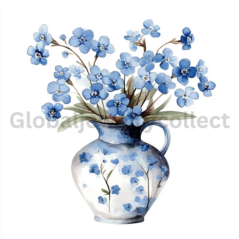 Forget Me Not Clipart, Forget-me-not in Vase, Printable Watercolor ...