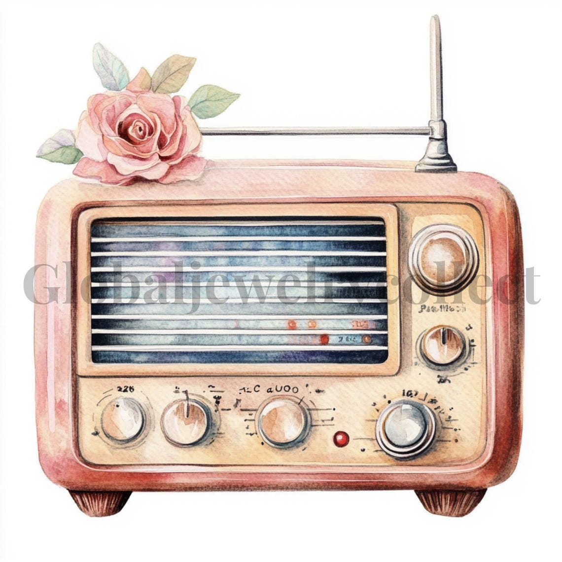 Floral Radio Set Clipart, Vintage Radio, Printable Watercolor Clipart ...