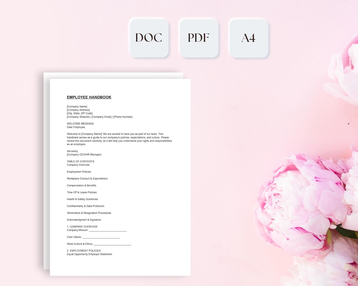 Employee Handbook Template | Company Policies & Procedures Manual ...