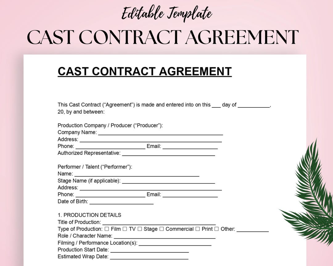 Cast Contract Agreement | Film, TV and Theatre Talent Agreement ...
