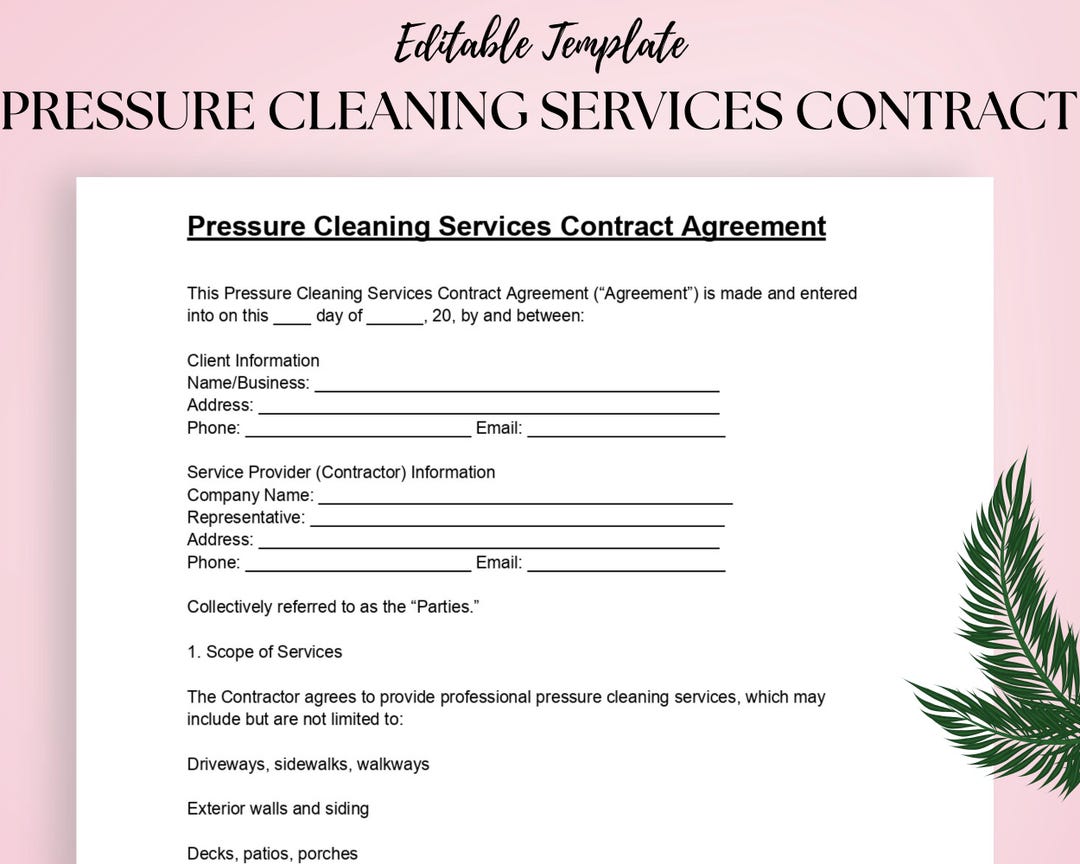 Pressure Cleaning Services Contract Template: Editable Power Wash ...