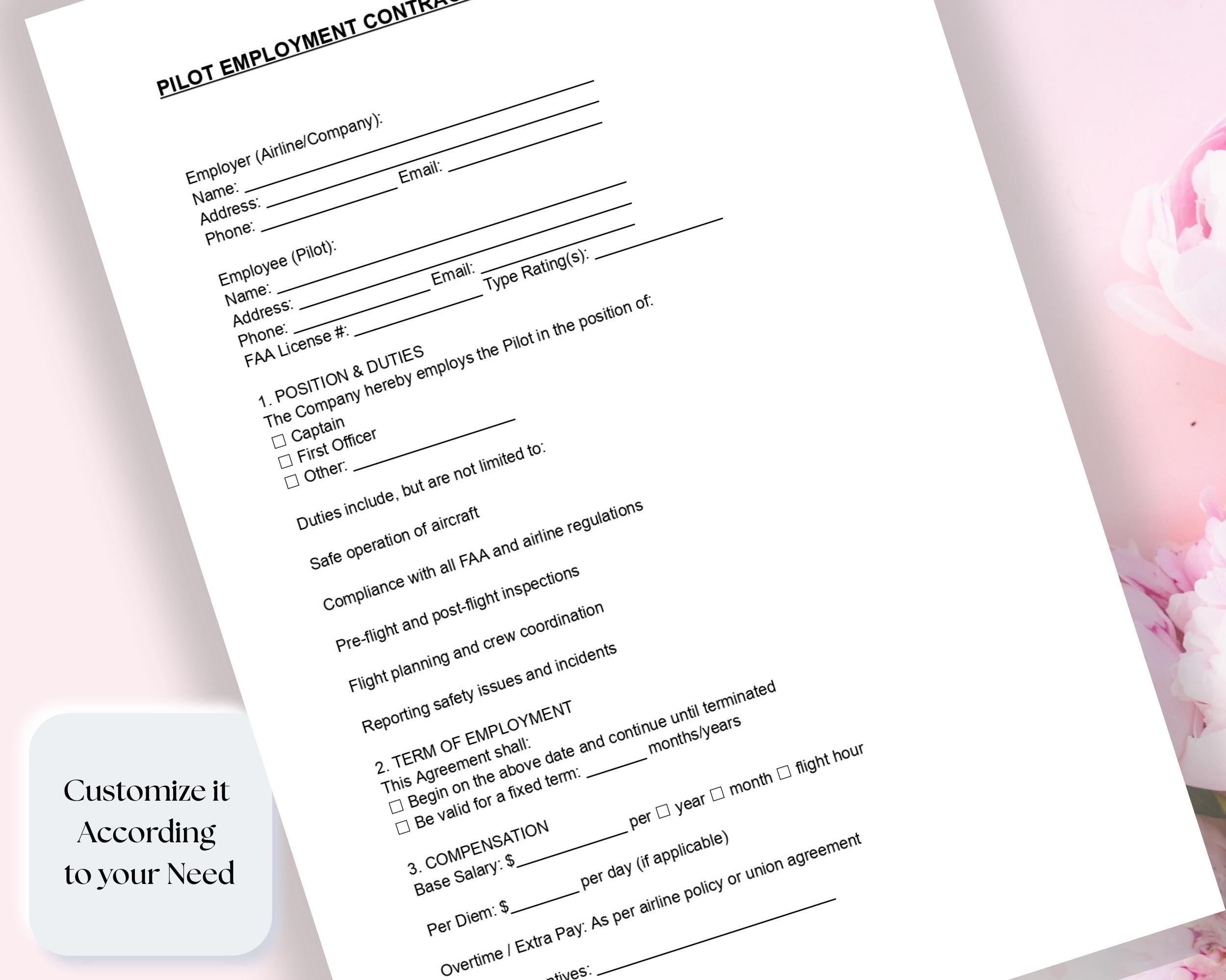 Pilot Employment Contract Template DOC PDF | Airline & Private Aviation ...