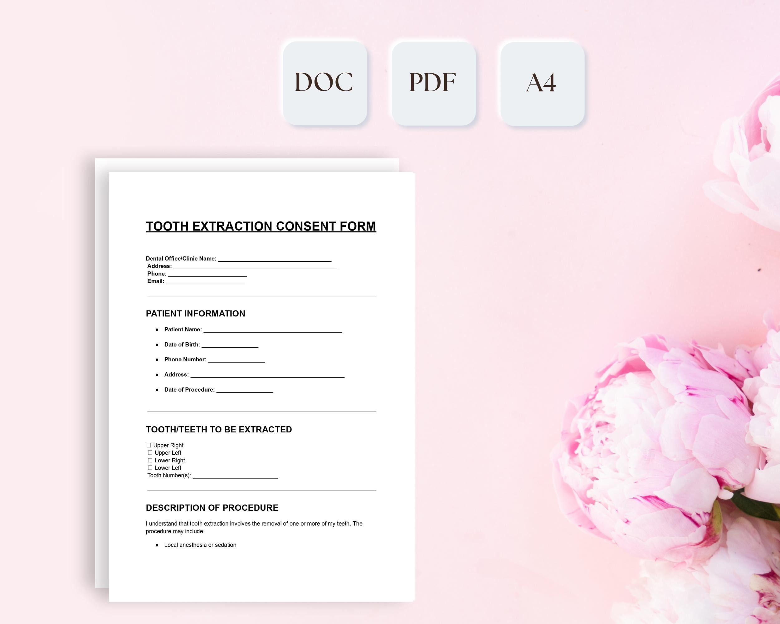 Tooth Extraction Consent Form DOC PDF | Dental Surgery Authorization Template - Etsy