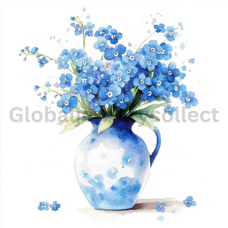 Forget Me Not Clipart, Forget-me-not in Vase, Printable Watercolor ...