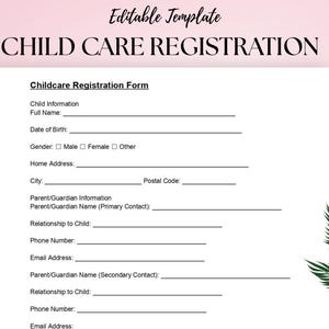 Editable Childcare Registration Form: DOC & PDF Template - Etsy