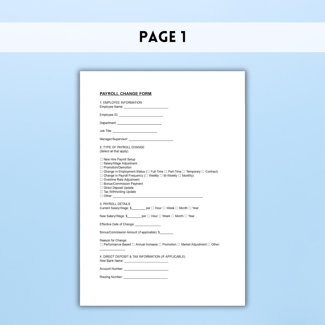 Payroll Change Form Template | Employee Pay Adjustment & Update Form ...