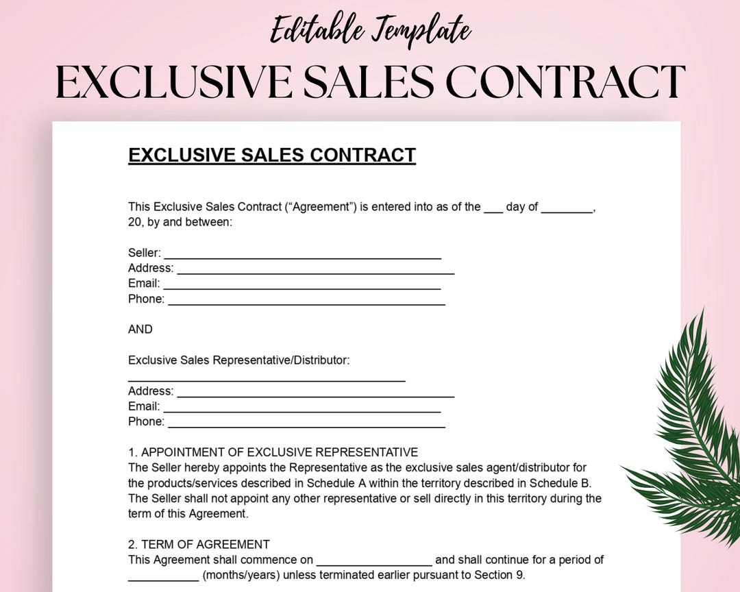 Exclusive Sales Contract Template | Editable DOC & PDF | Sales ...