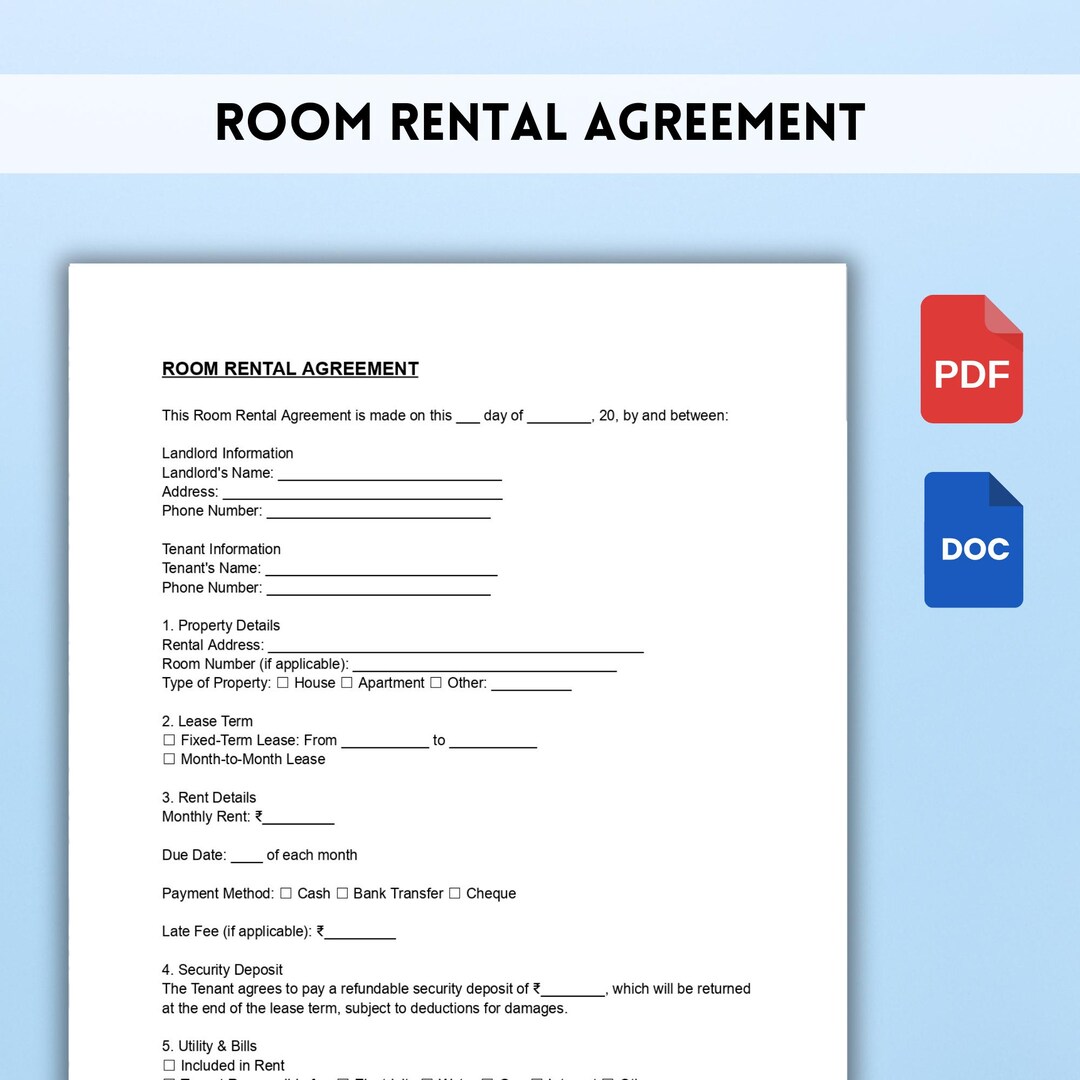 Room Rental Agreement | Lease Agreement for Rent | Roommate Rental ...