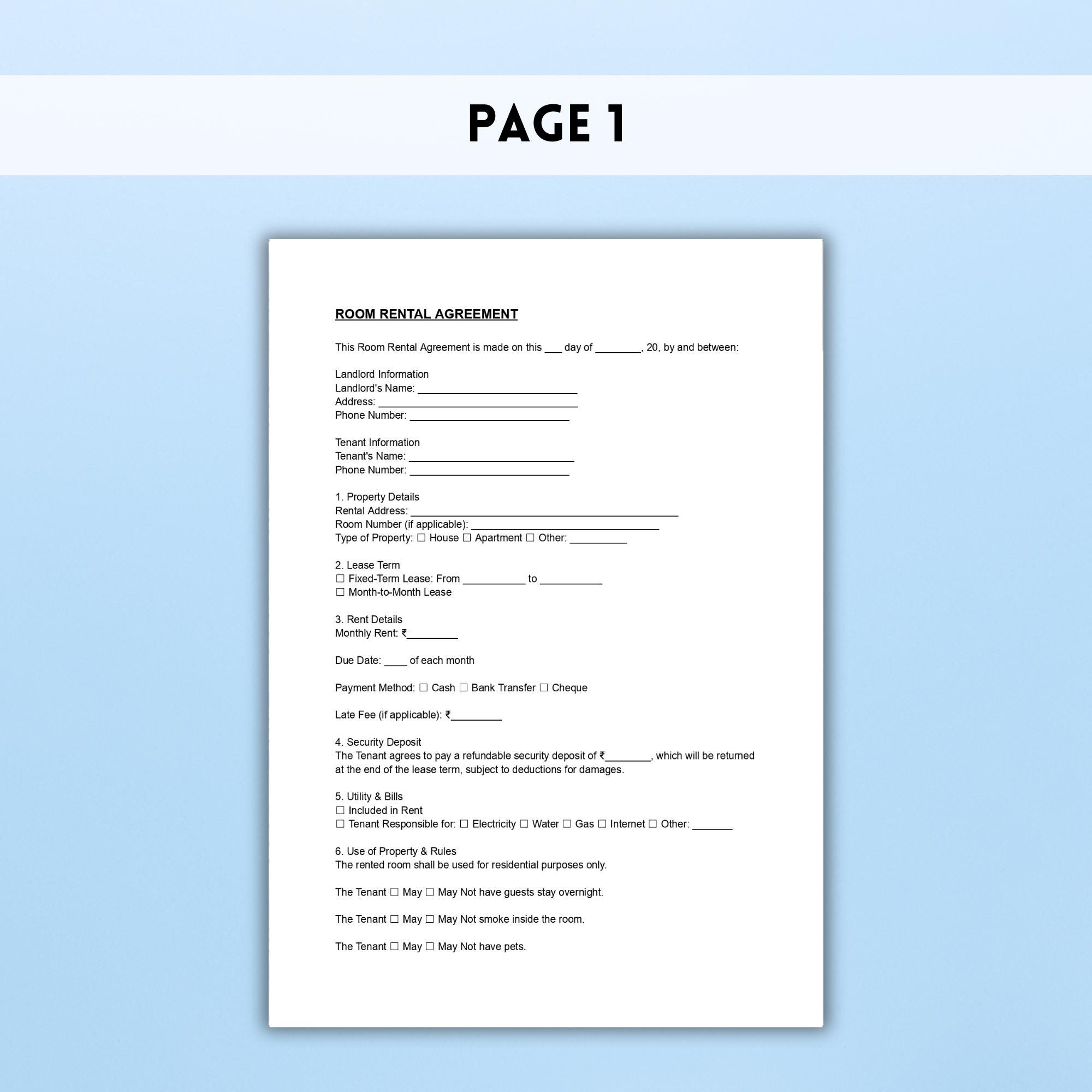 Room Rental Agreement | Lease Agreement for Rent | Roommate Rental ...