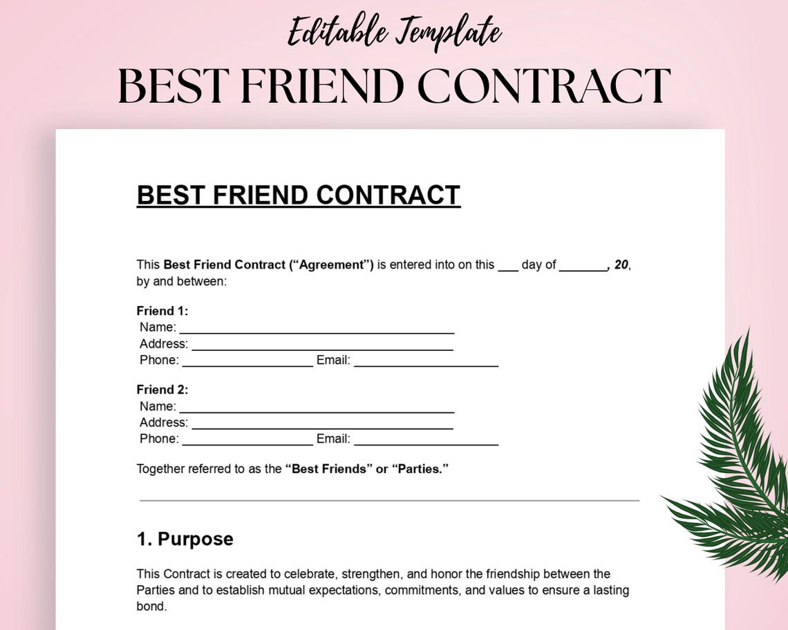 Funny Friend Contract Template | Friendship Gift (DOC & PDF - Etsy
