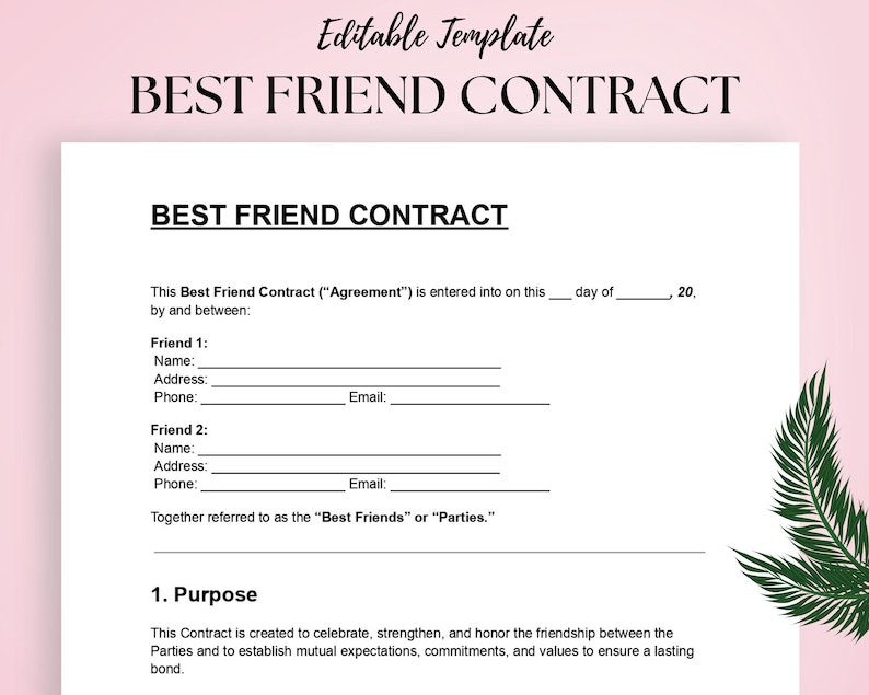 Funny Friend Contract Template | Friendship Gift (DOC & PDF - Etsy