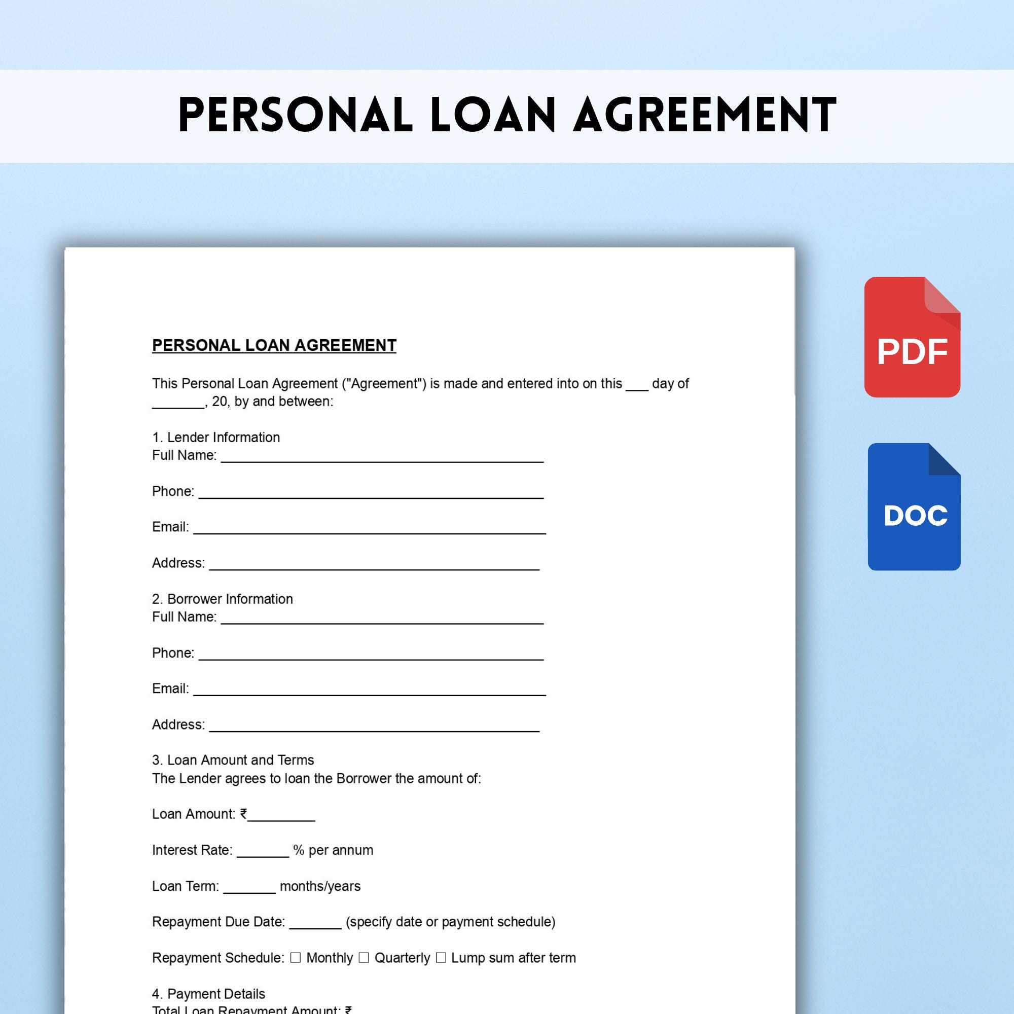 Personal Loan Agreement Template Word