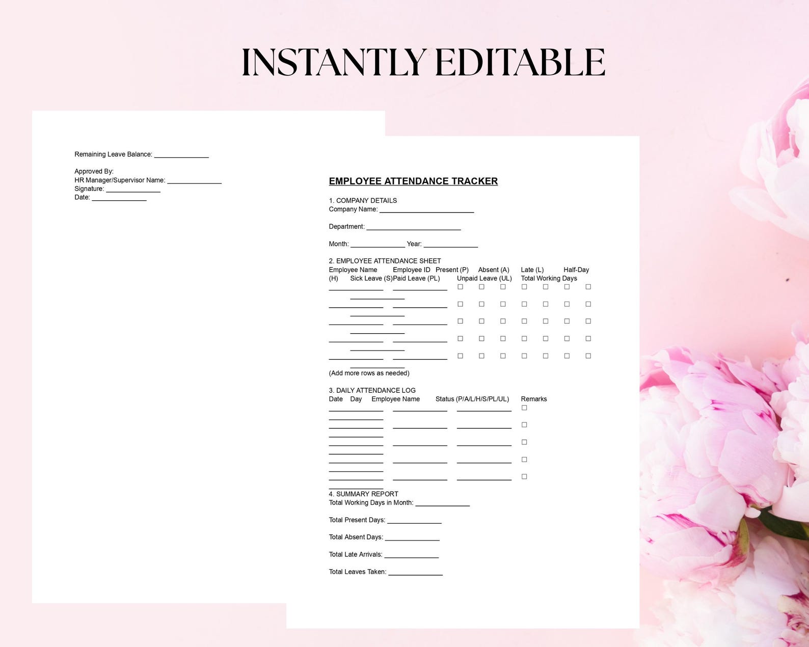 Employee Attendance Tracker Template | Staff Timesheet & Work Hours Log ...