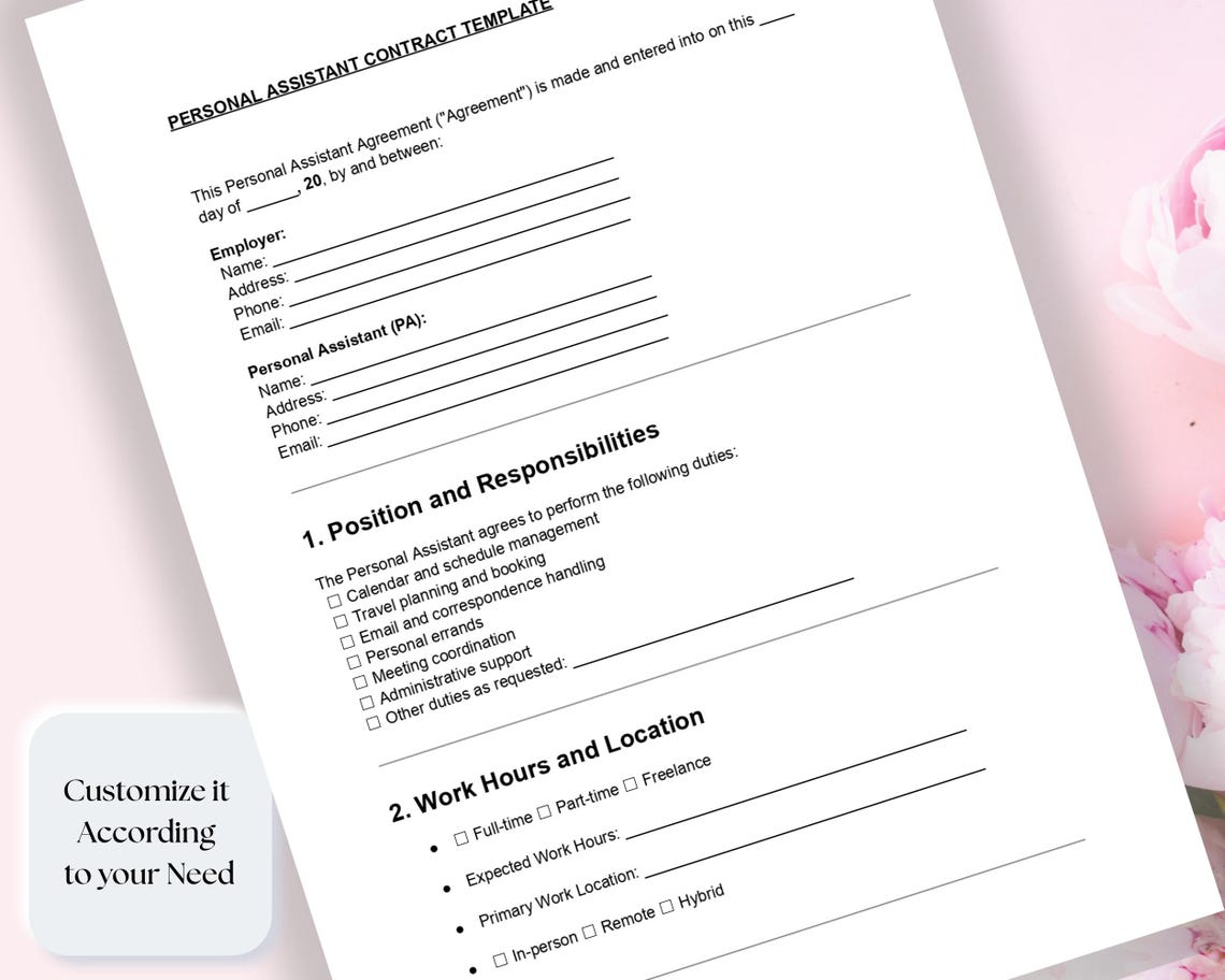 Personal Assistant Contract Template: Editable PA Employment Agreement ...