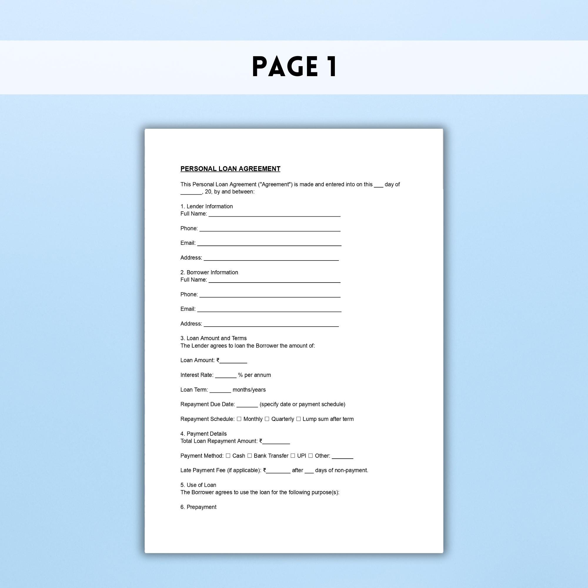Personal Loan Agreement Template | Borrower & Lender Contract ...