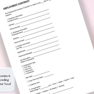 Employment Contract Template | Formal Work Agreement | Editable Word ...
