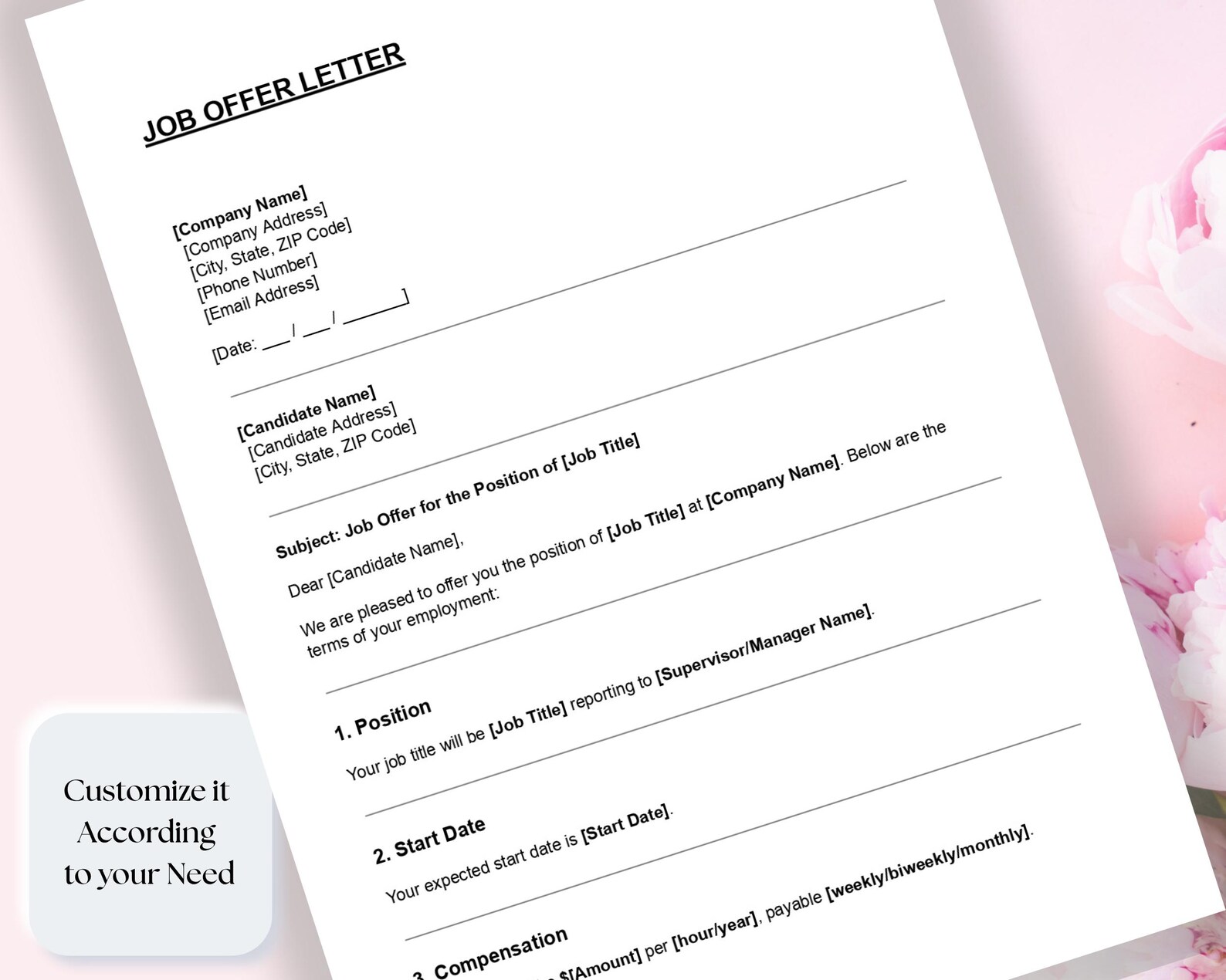 Job Offer Letter Template | Formal Employment Offer | Editable DOC & PDF Document for New Hires ...