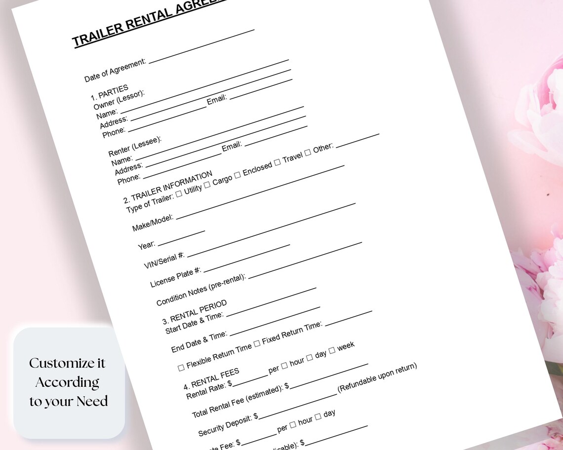 Trailer Rental Agreement Template DOC PDF | Hauling & Tow Contract Form ...