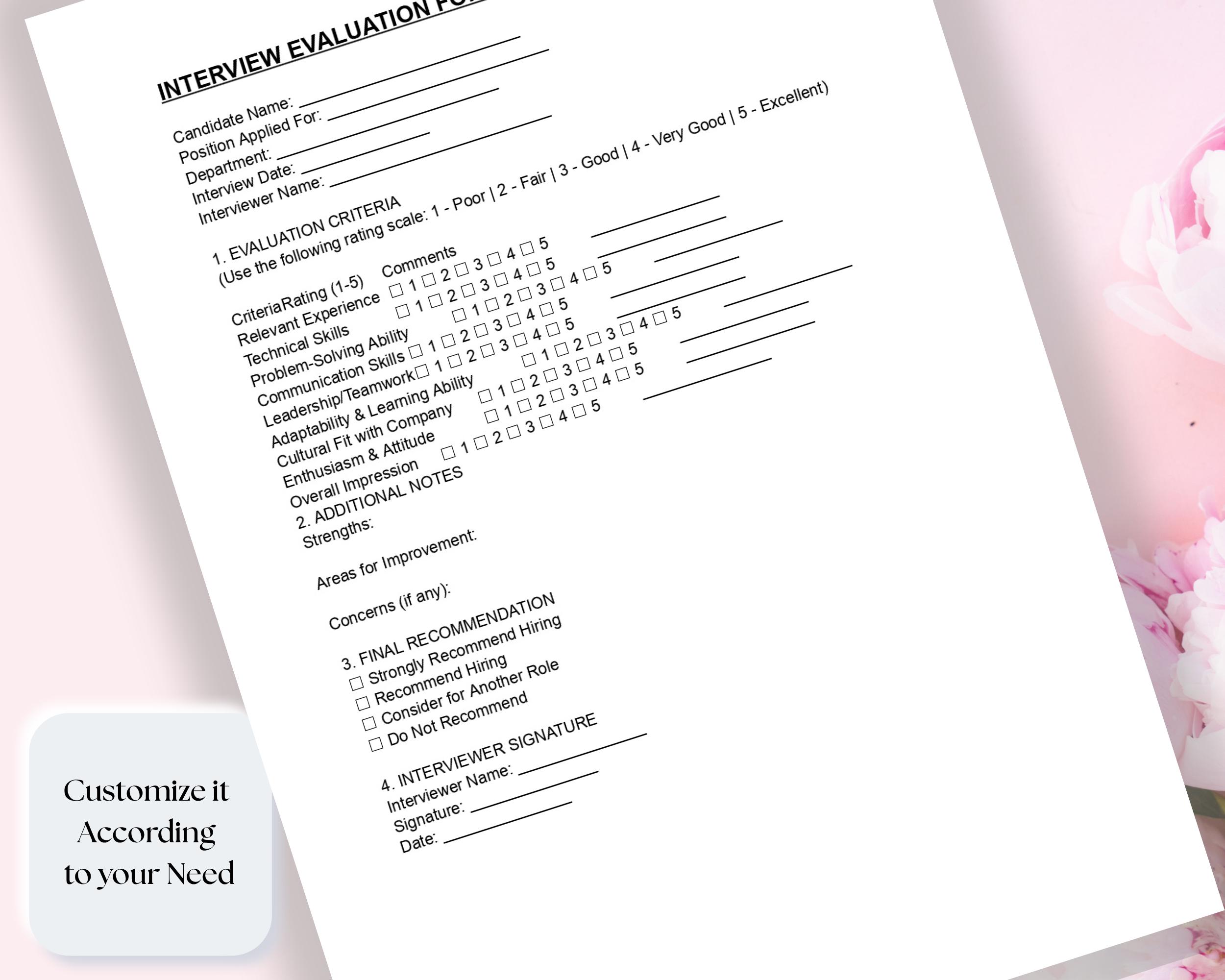 Interview Evaluation Form Template | Candidate Assessment Sheet ...