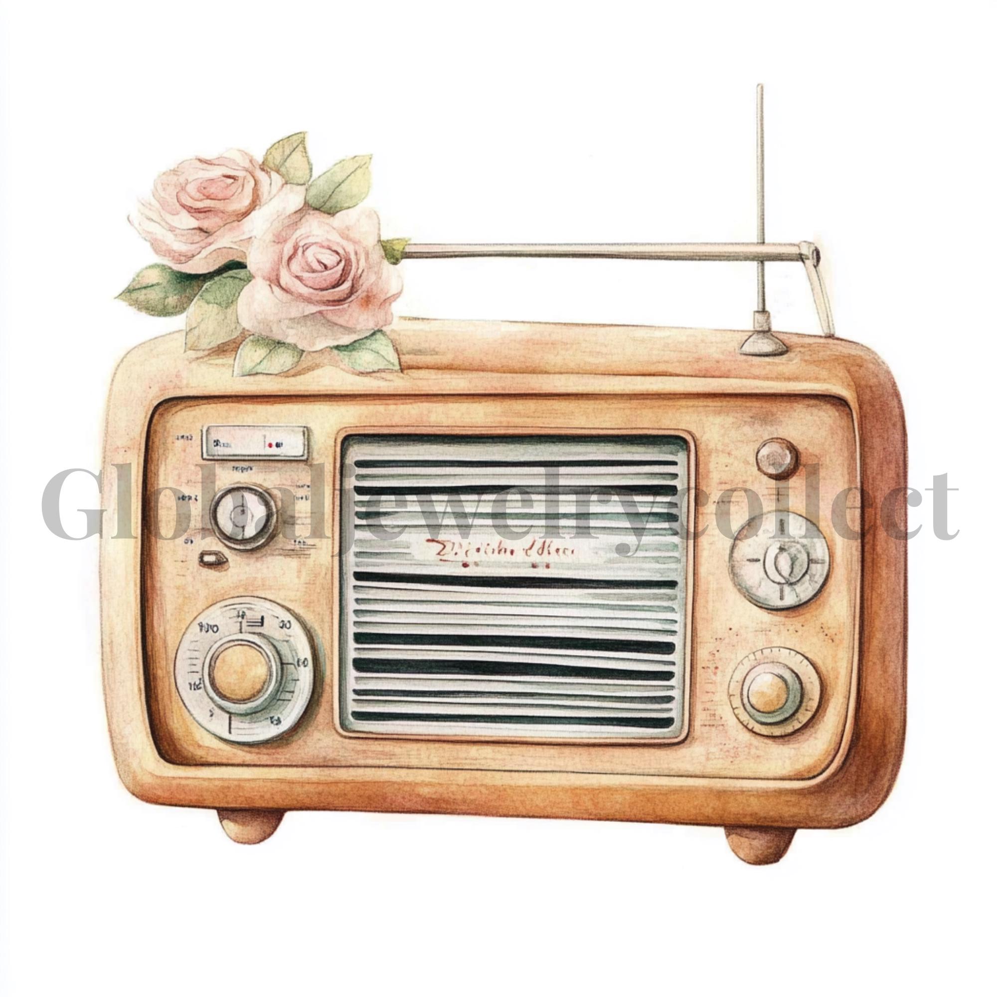 Floral Radio Set Clipart, Vintage Radio, Printable Watercolor Clipart ...