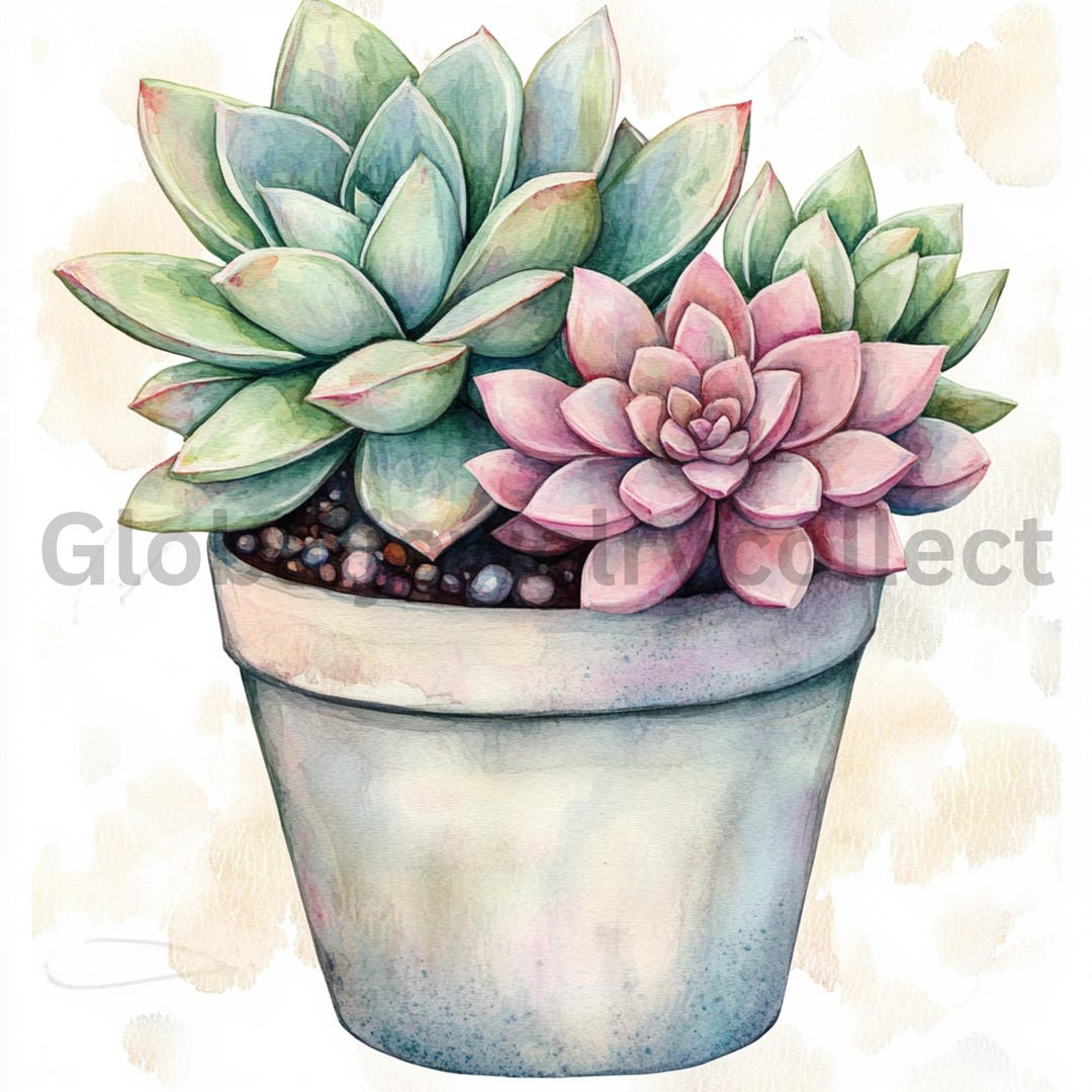 Potted Succulents Clipart, Succulent Pot, Printable Watercolor Clipart ...