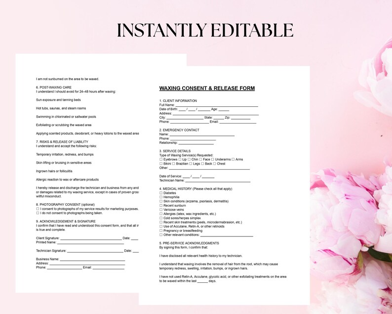 Waxing Consent Form Template: Editable Spa Salon Client Waiver (PDF ...