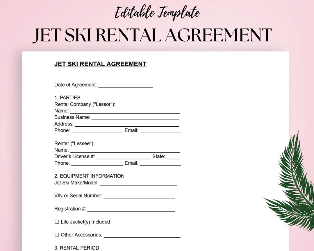 Jet Ski Rental Agreement Template DOC PDF | Watercraft Liability Waiver ...