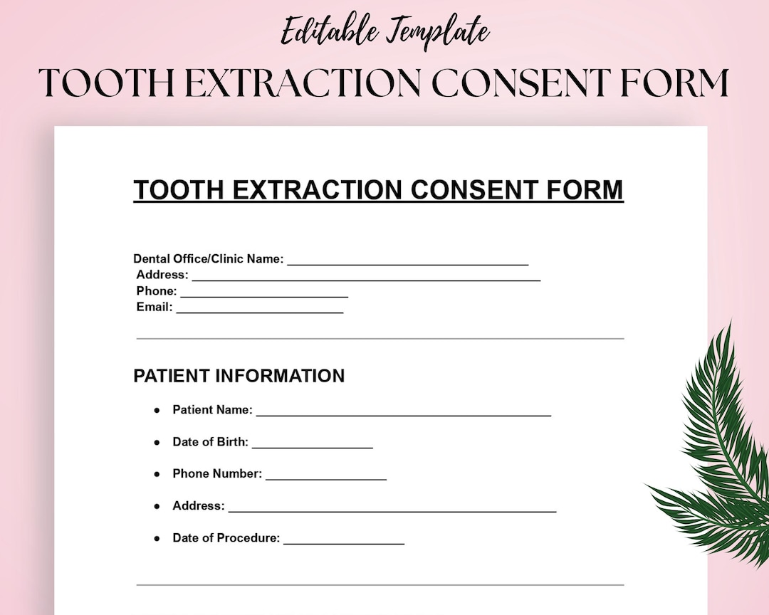 Tooth Extraction Consent Form DOC PDF | Dental Surgery Authorization Template - Etsy