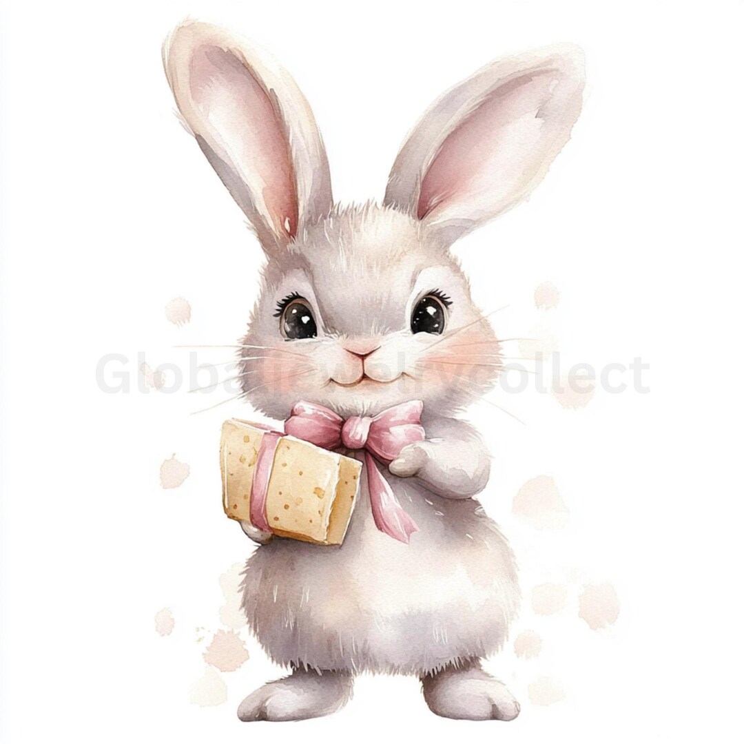 Cute Bunny Clipart, Watercolor Bunny, Printable Watercolor Clipart ...