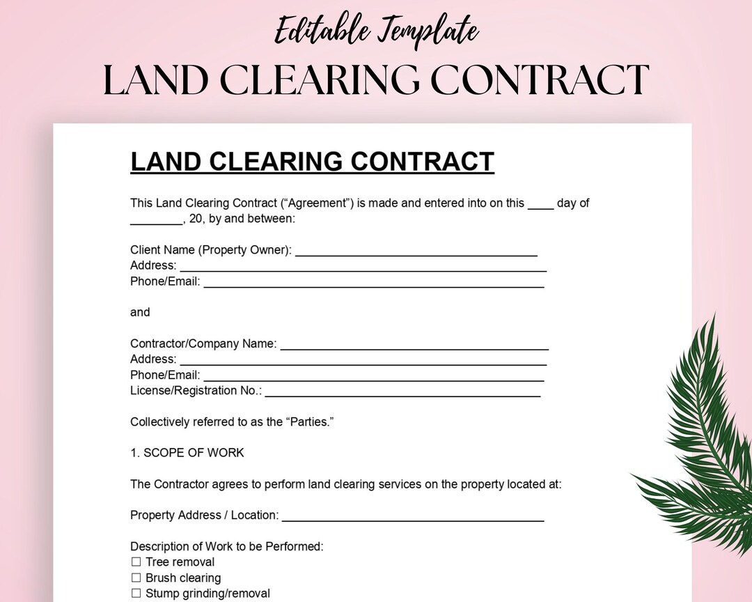 Land Clearing Contract Template | Editable Legal Agreement (DOC & PDF) - Etsy