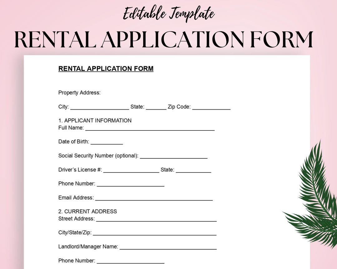 Rental Application Form DOC PDF | Tenant Screening Template - Etsy