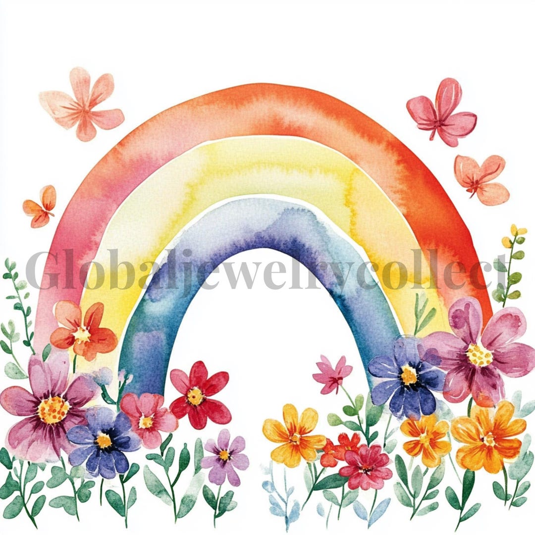 Various Rainbow Clipart, Nursery Rainbow in Flowers, Printable ...