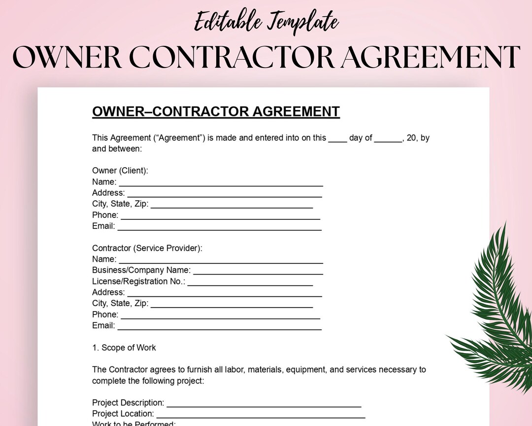 Owner Contractor Agreement | Construction Contract | Building Services ...