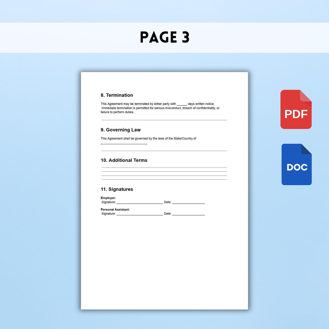 Personal Assistant Contract Template | Editable DOC & PDF | Employment ...