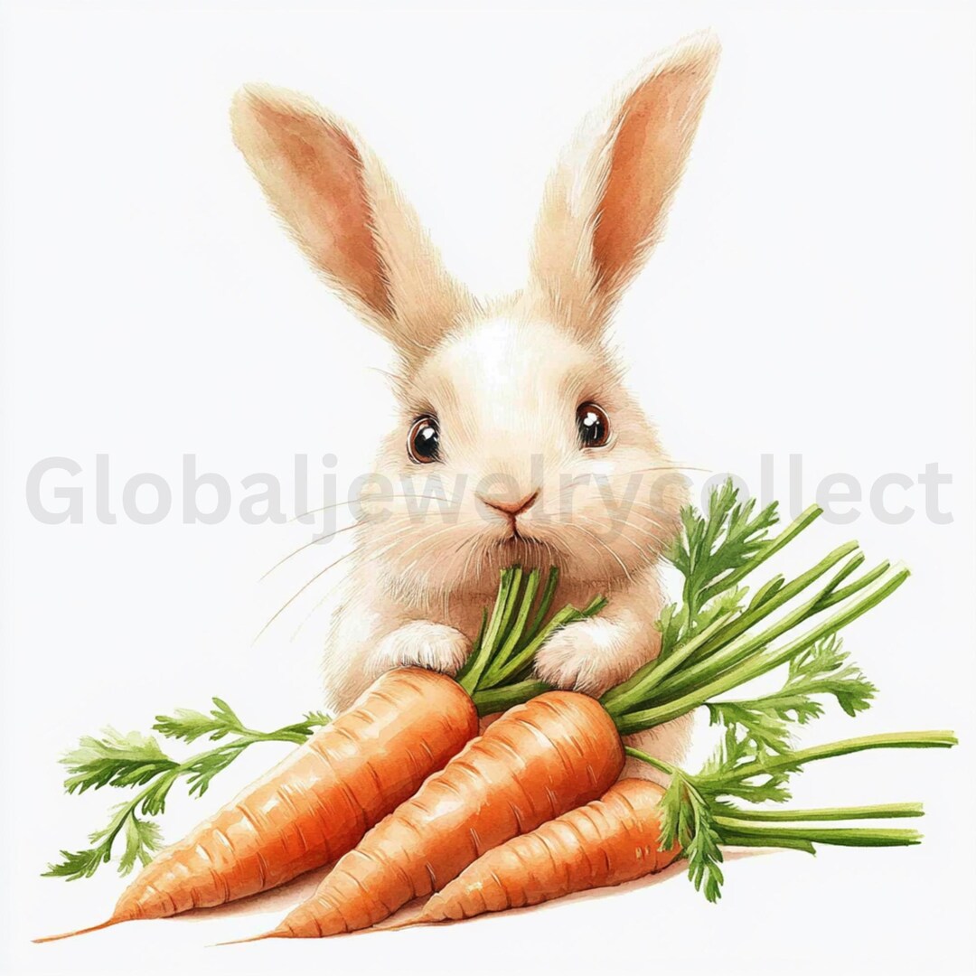 Bunny With Carrot Clipart, Cartoon Bunny, Printable Watercolor Clipart ...