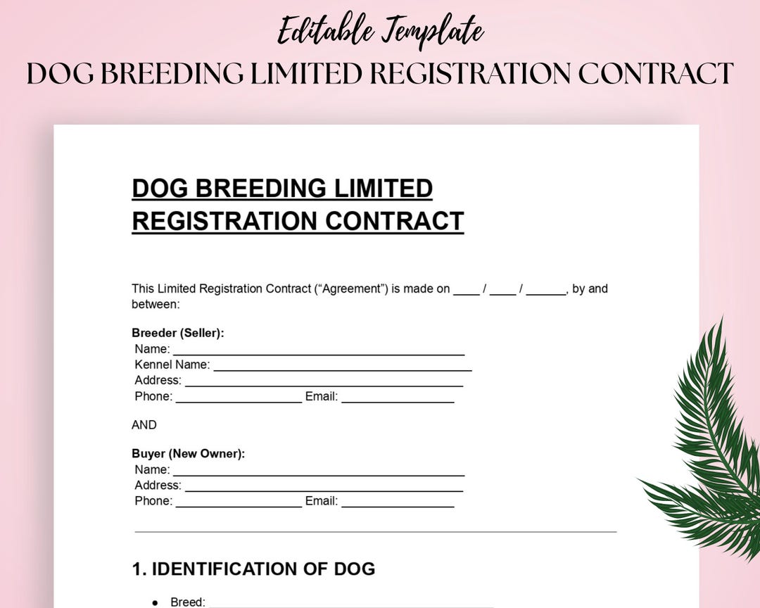 Dog Breeding Contract | Limited Registration, Puppy (DOC & PDF - Etsy