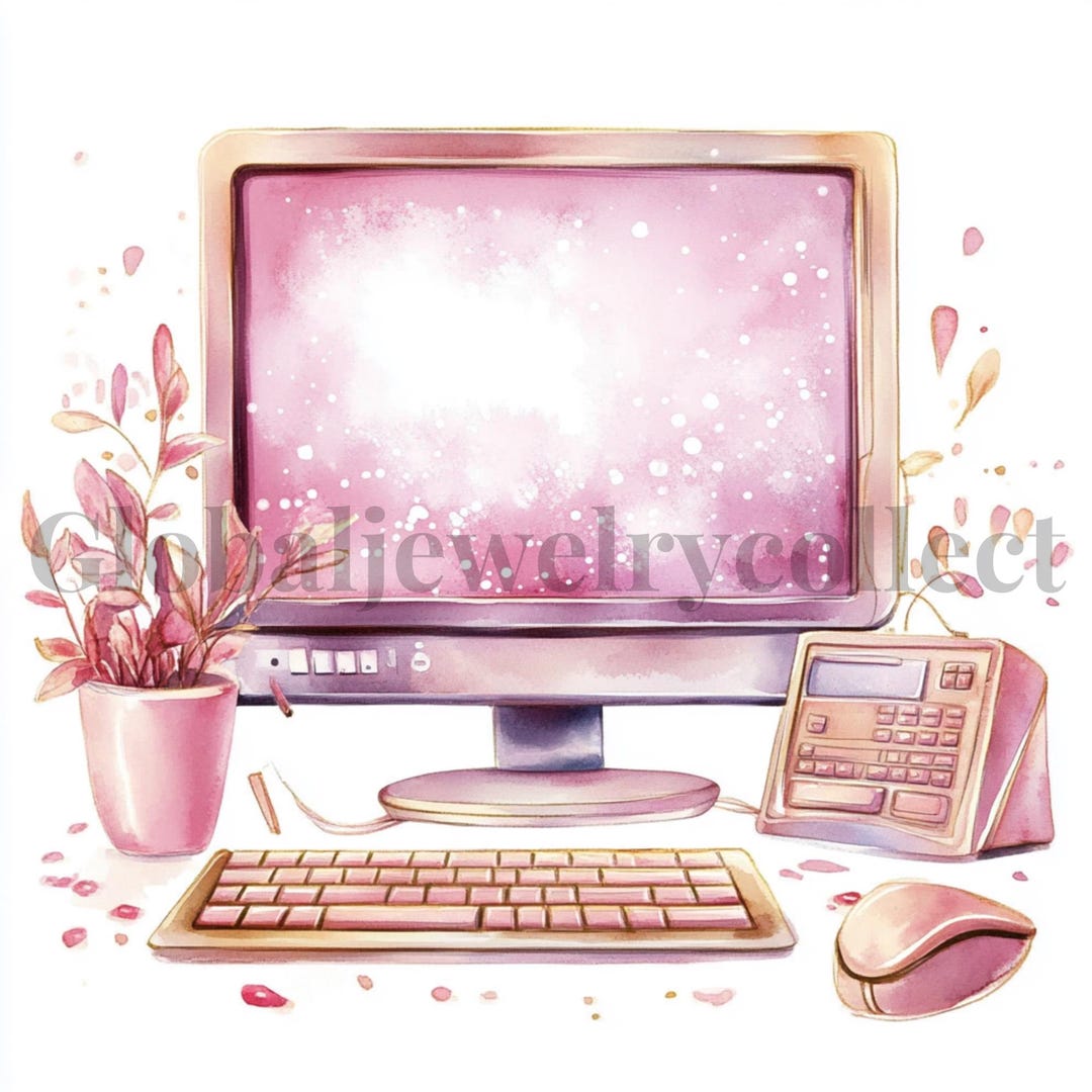 Pink Luxury Computer Clipart, PC Clipart, Printable Watercolor Clipart ...