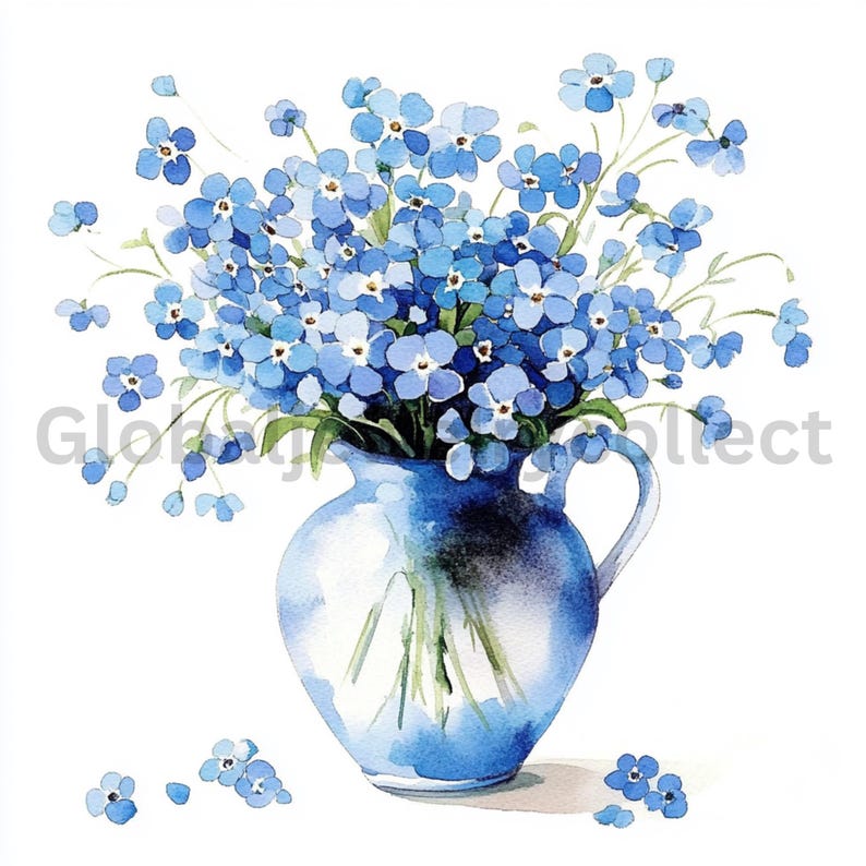 Forget Me Not Clipart, Forget-me-not in Vase, Printable Watercolor ...