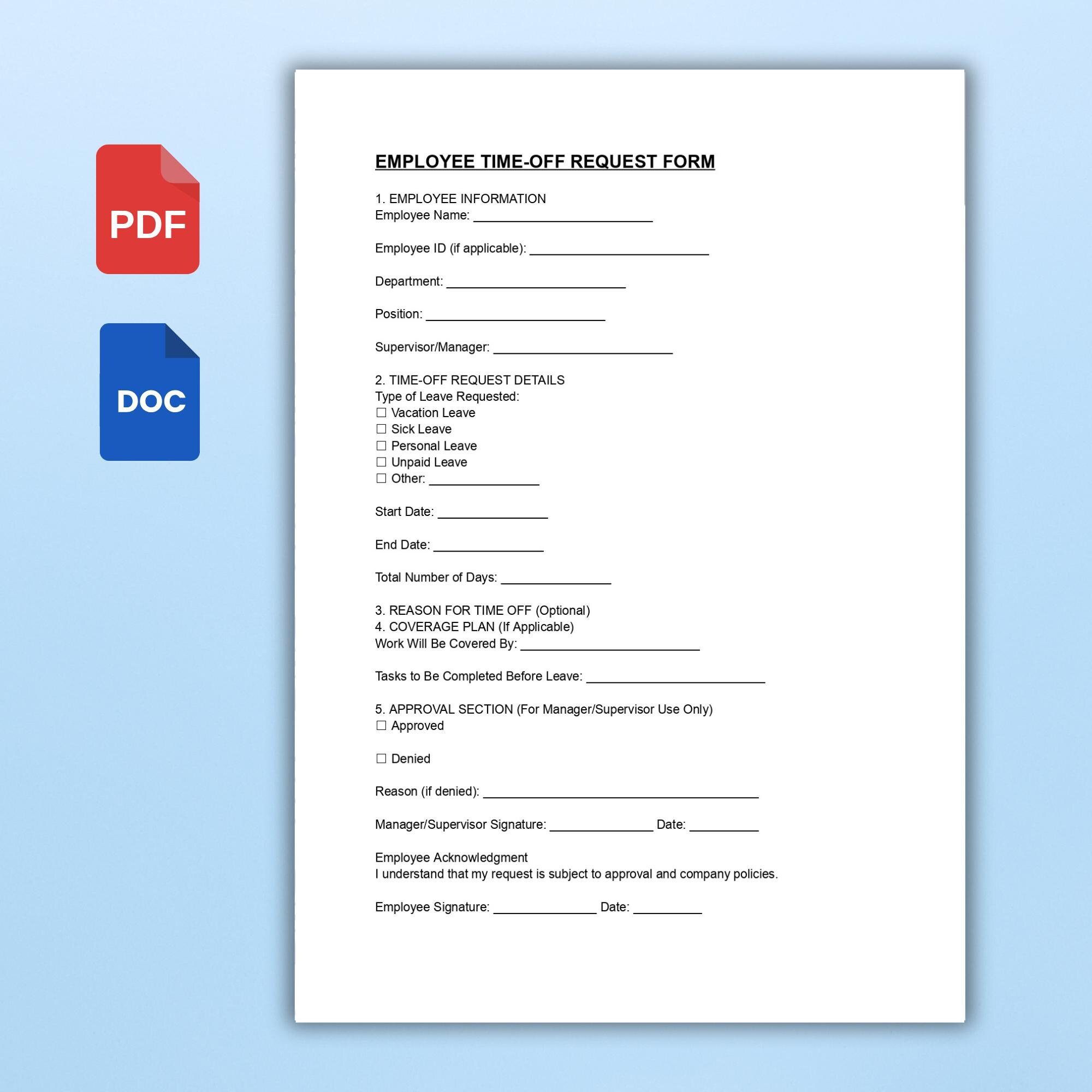 Employee Time-off Request Form Template | Leave Application & Approval ...