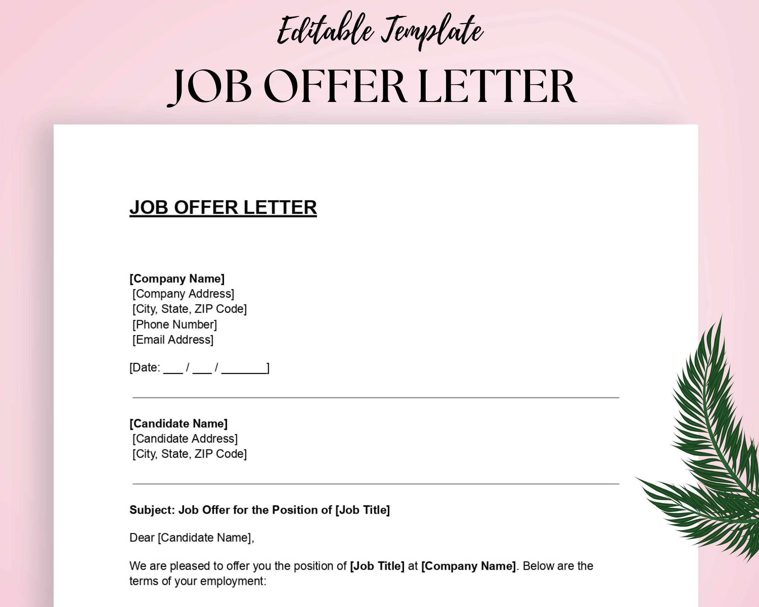 Job Offer Letter Template | Formal Employment Offer | Editable DOC ...