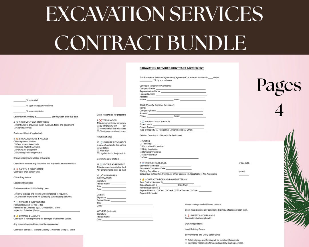 Excavation Services Contract Agreement Bundle | Editable Construction ...