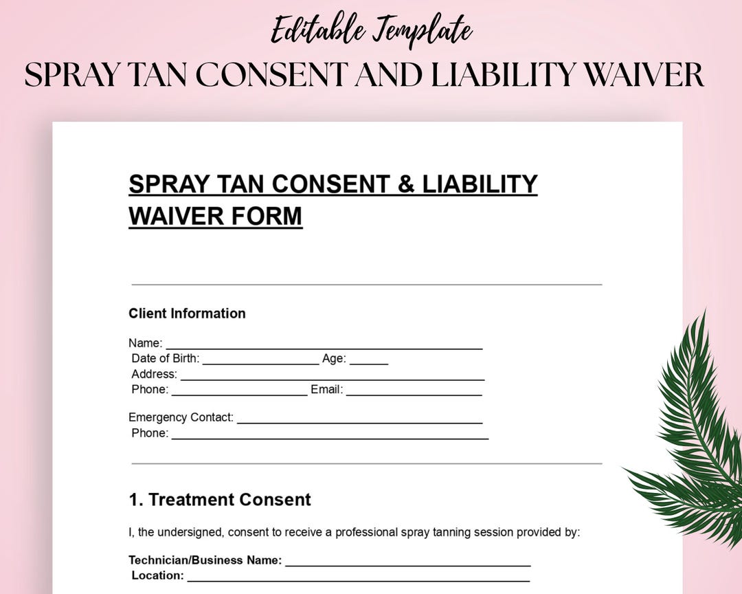 Spray Tan Consent Form: Editable Salon Waiver Template (DOC & PDF - Etsy