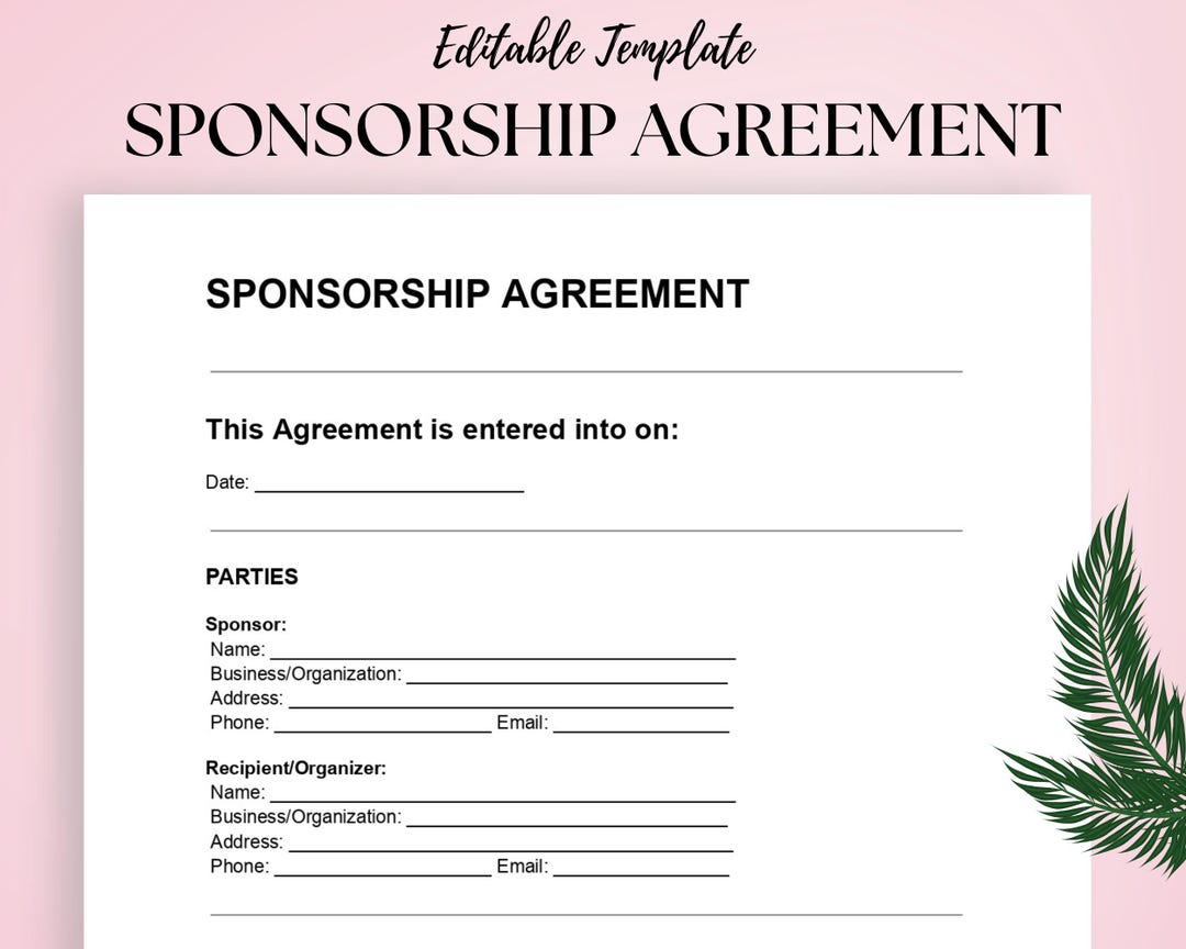 Sponsorship Agreement Template | Editable Legal Contract | Event and ...
